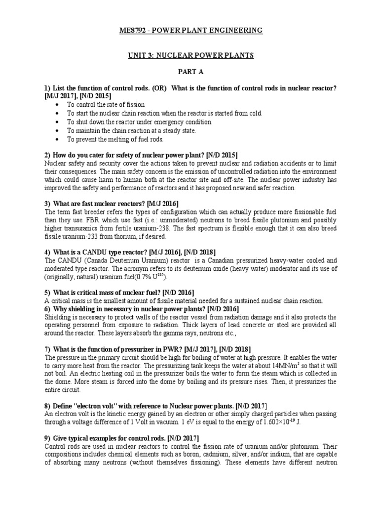 Me8792 - Power Plant Engineering Unit 3: Nuclear Power Plants | PDF | Nuclear Reactor | Nuclear ...