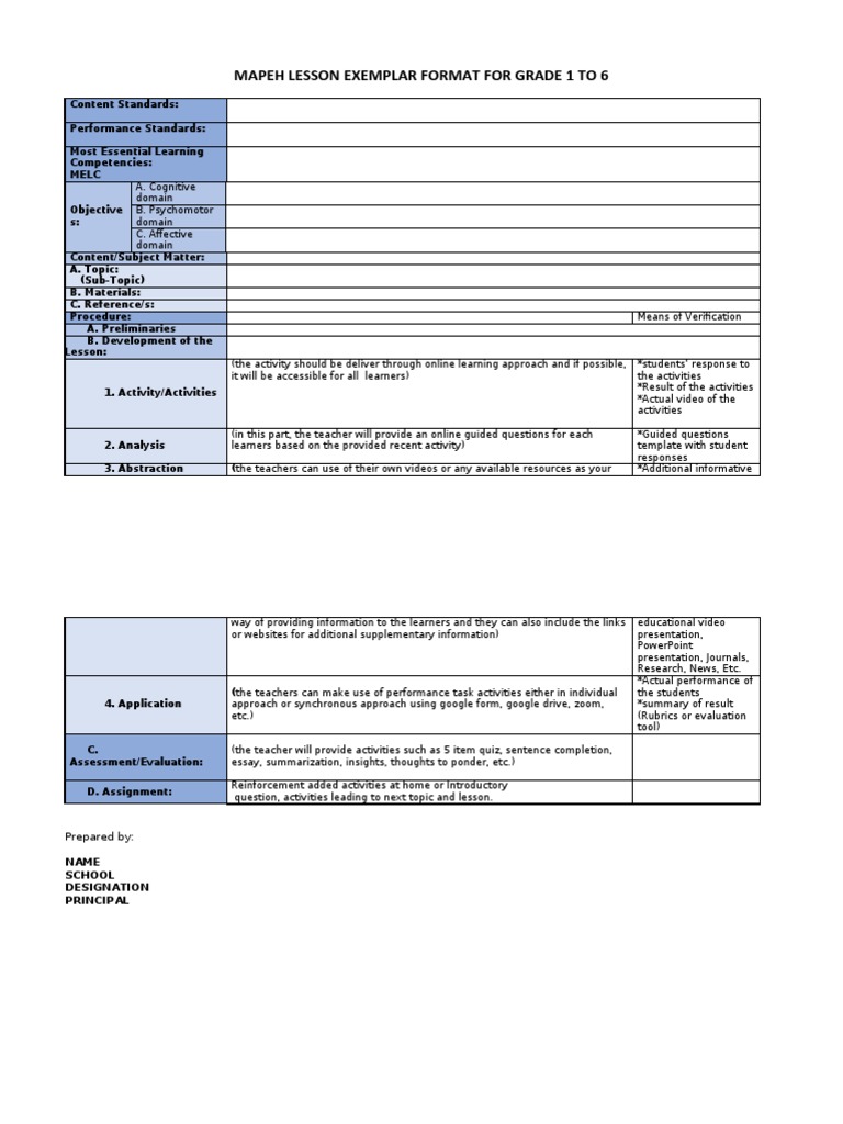 Mapeh Lesson Exemplar Format For Grade 1 To 6 | PDF | Educational ...