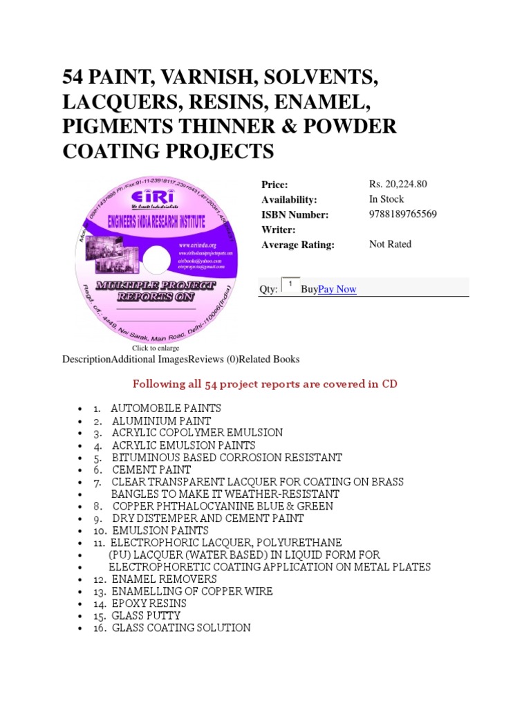 54 Paint, Varnish, Solvents, Lacquers, Resins, Enamel, Pigments Thinner ...