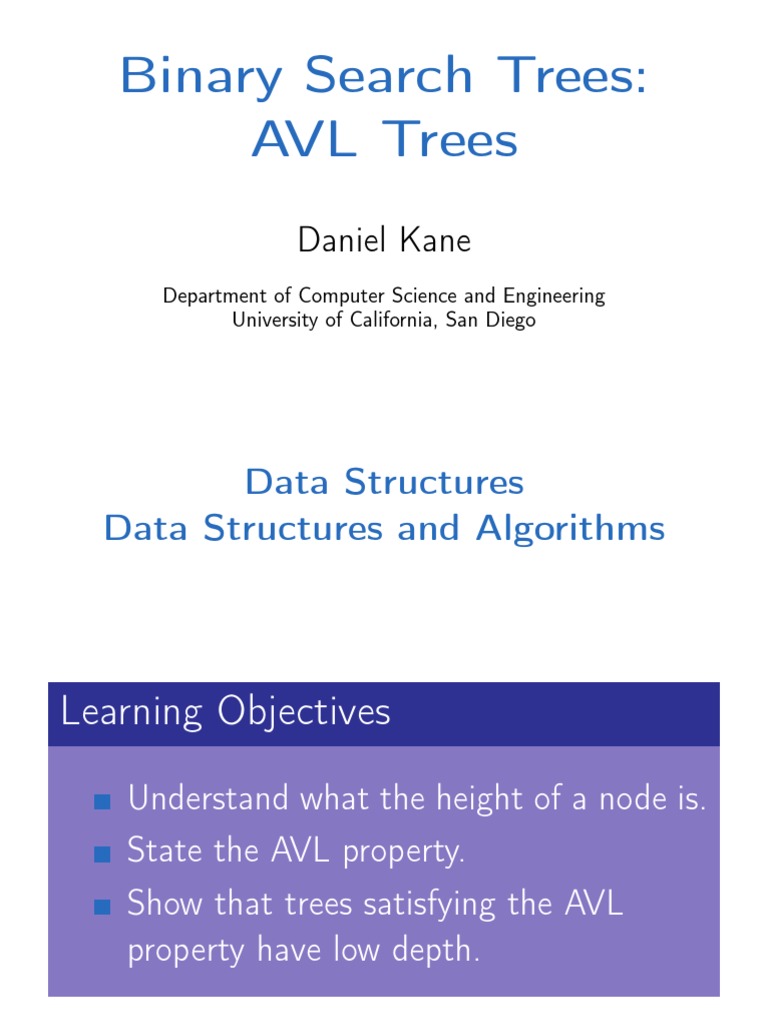 Binary Search Trees: AVL Trees: Daniel Kane | PDF | Algorithms | Discrete Mathematics