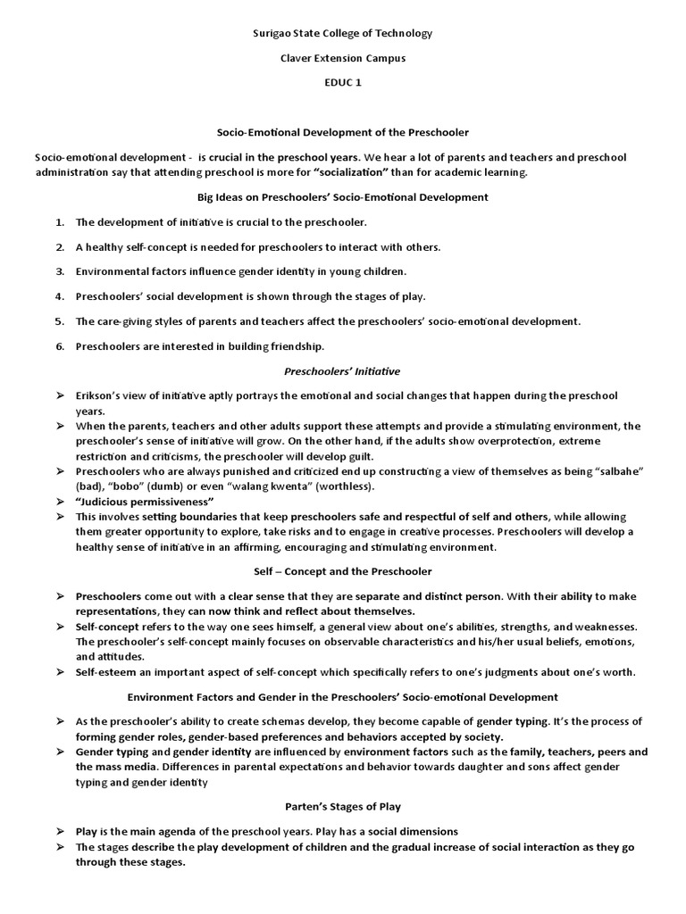 EDUC-1 Handout | PDF | Self Concept | Preschool