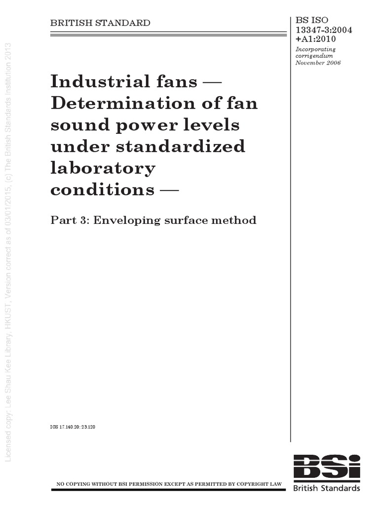 Industrial Fans - Determination of Fan Sound Power Levels Under Standardized Laboratory ...