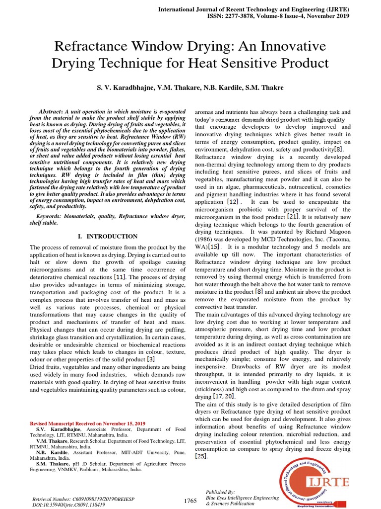 Refractance Window Drying An Innovative Drying Technique For Heat ...