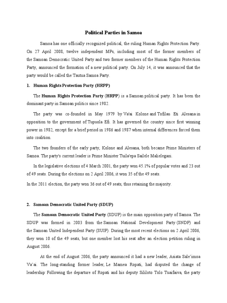 Political Parties in Samoa | PDF | Accountability | Elections