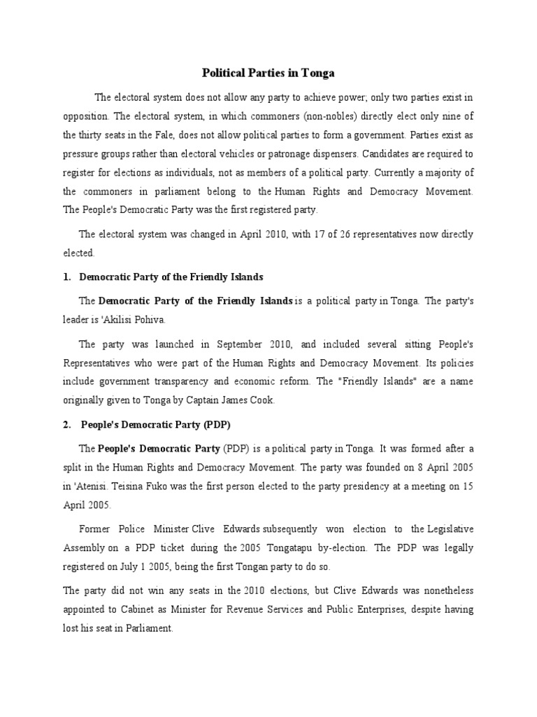 Political Parties in Tonga | PDF | Tonga | Elections