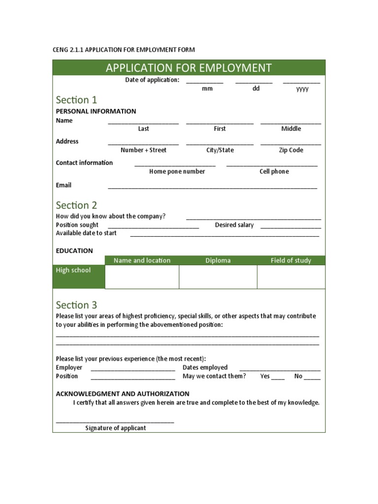 CENG Employment Application Form | PDF