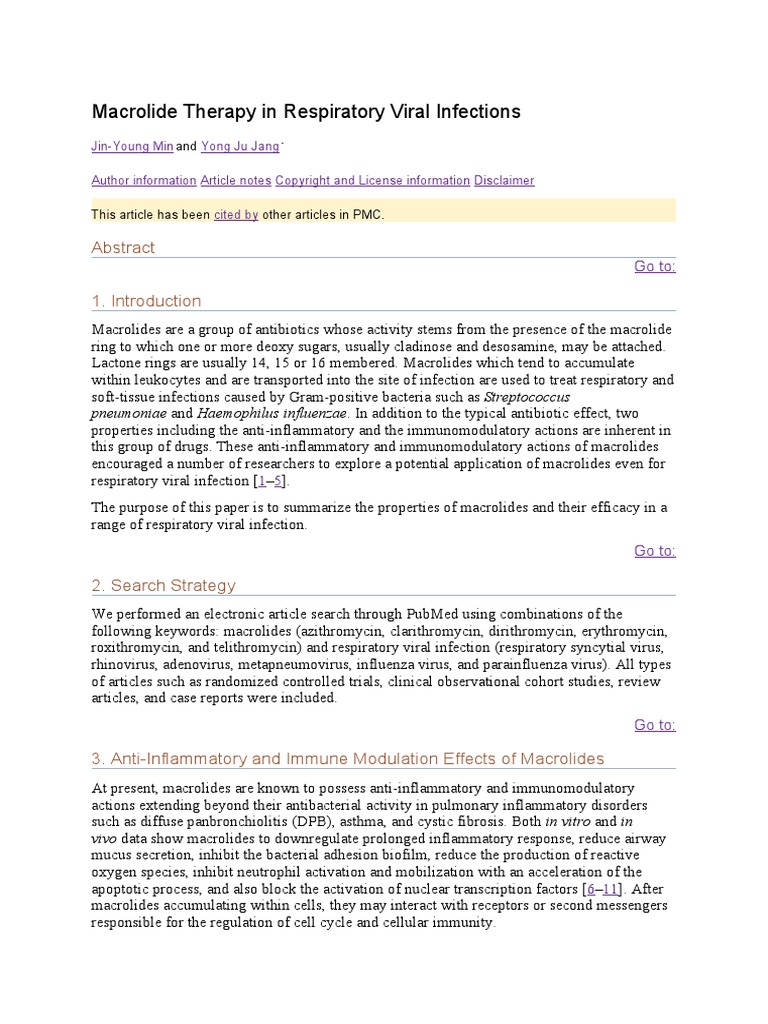 Macrolide Therapy in Respiratory Viral Infections: Go To | PDF ...