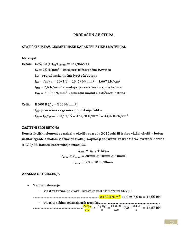 PRIMER Proracun Stuba Prema EC2 PDF | PDF