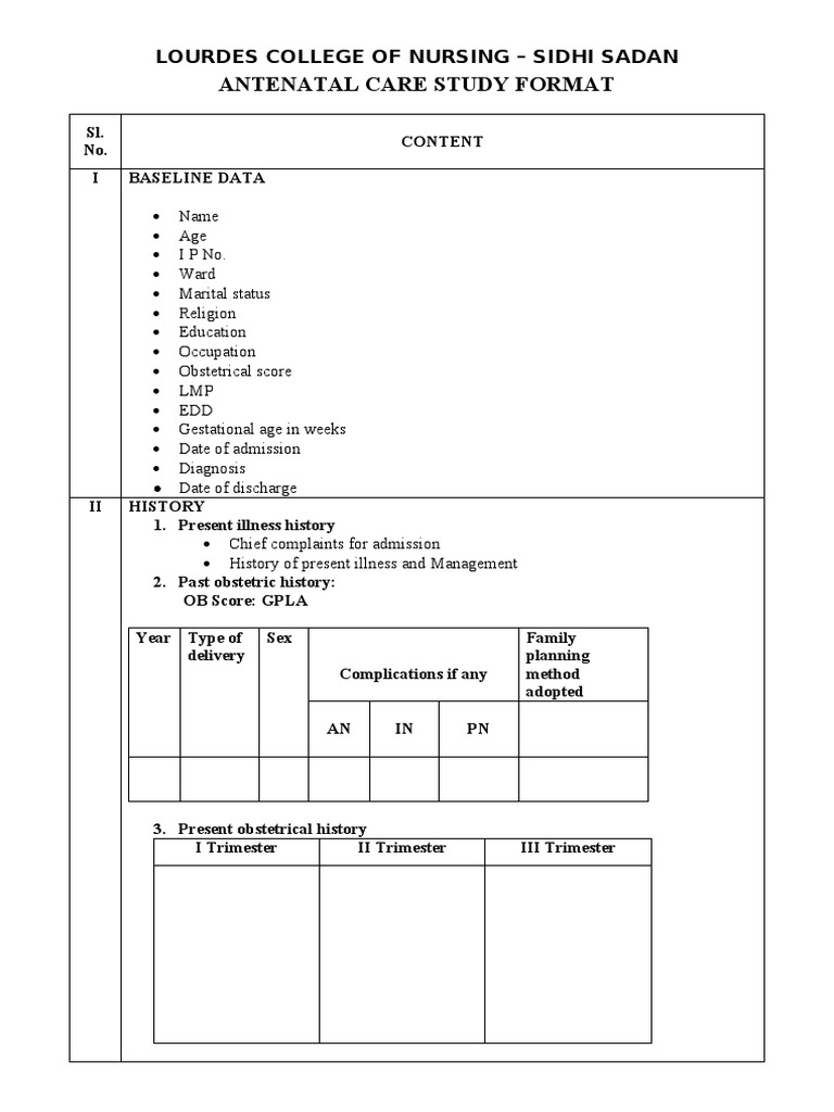 ANTENATAL Case Study Format | PDF | Physical Examination | Pregnancy