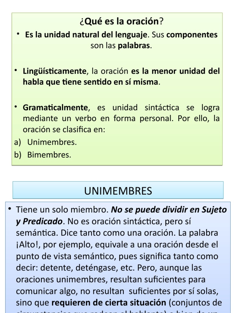 La Oración Unimembre y Bimembre | PDF | Asunto (gramática) | Predicado ...