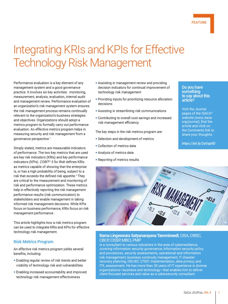 Integrating Kris And Kpis For Effective Technology Risk Management