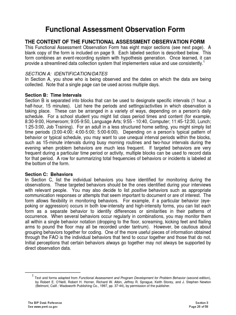 Functional Assessment Observation Form | PDF | Attention | Behavior