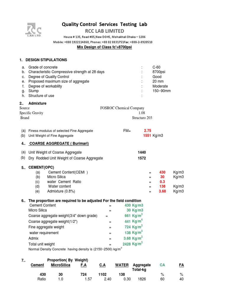 60 MPa Concrete Mix Design Details | PDF | Concrete | Cement