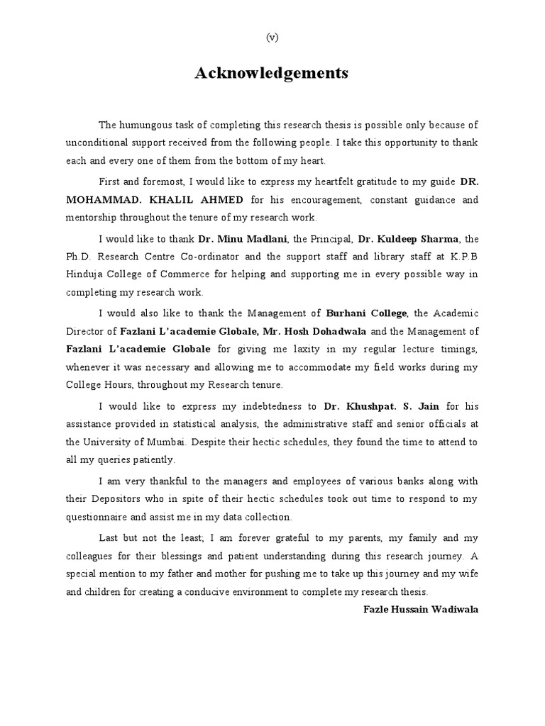 Acknowledgements for Research Thesis | PDF