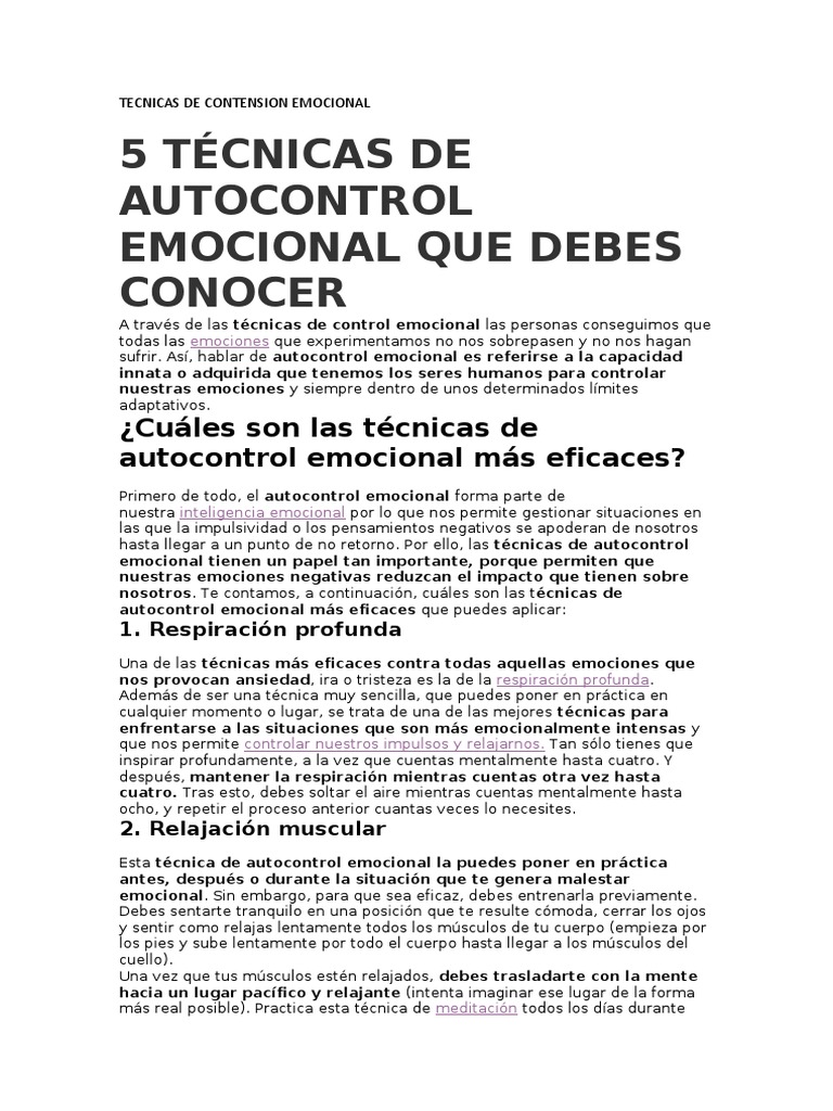 Técnicas de Autocontrol Emocional | PDF | Las emociones | Estrés (biología)