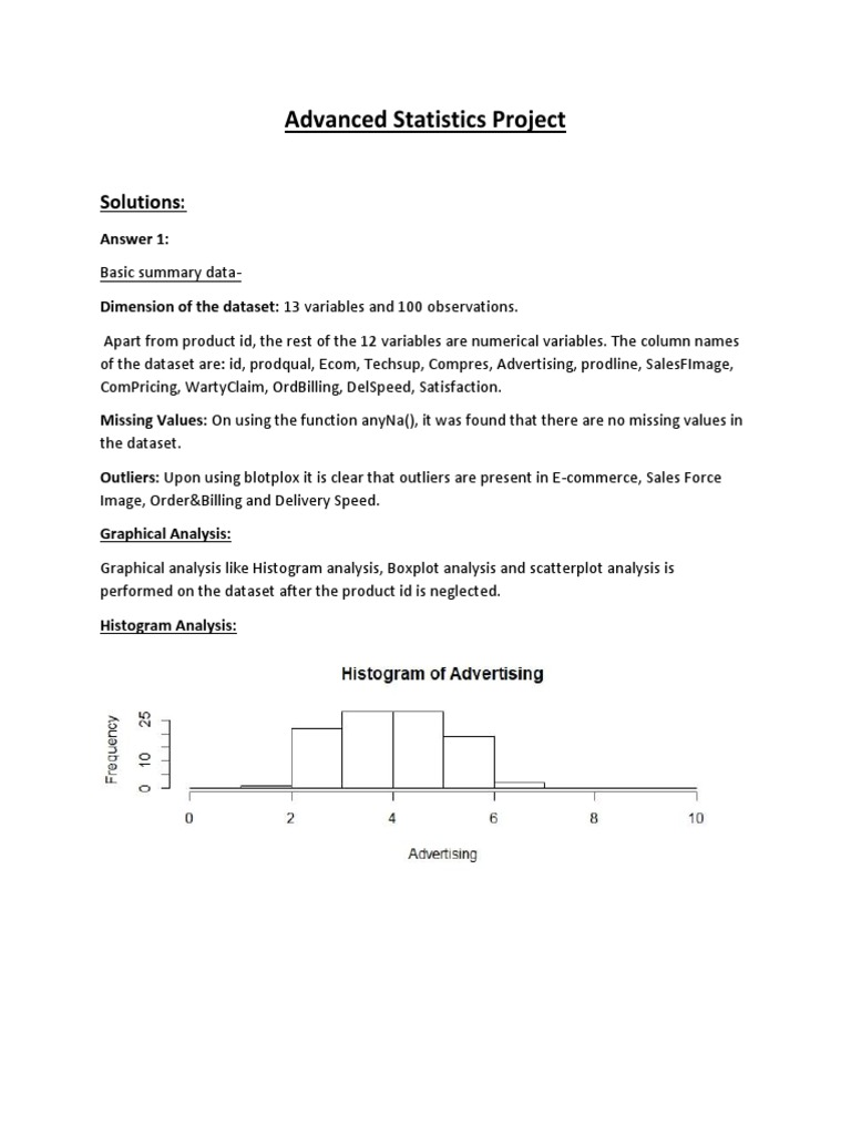 Advanced Statistics Project Pdf Coefficient Of Determination Regression Analysis
