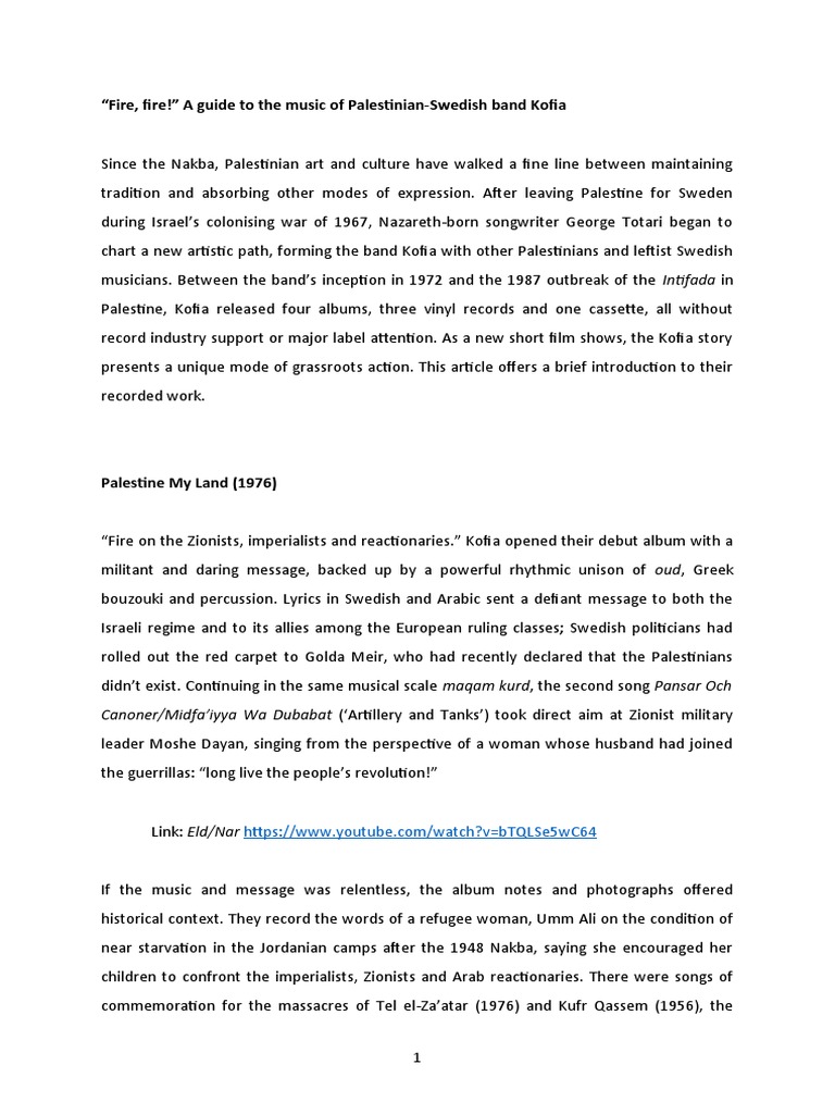 "Fire, Fire!" A Guide To The Music of Palestinian-Swedish Band Kofia ...