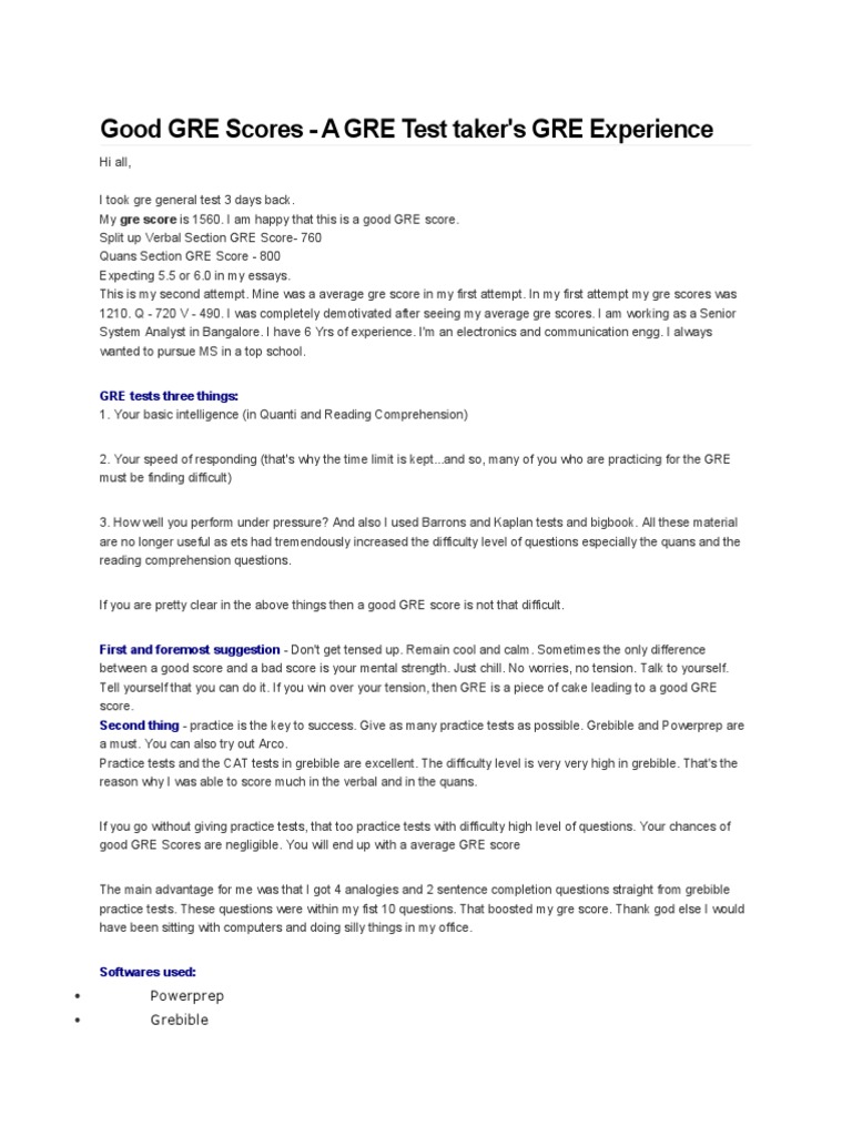 Good GRE Scores - A GRE Test Taker's GRE Experience: GRE Tests Three ...