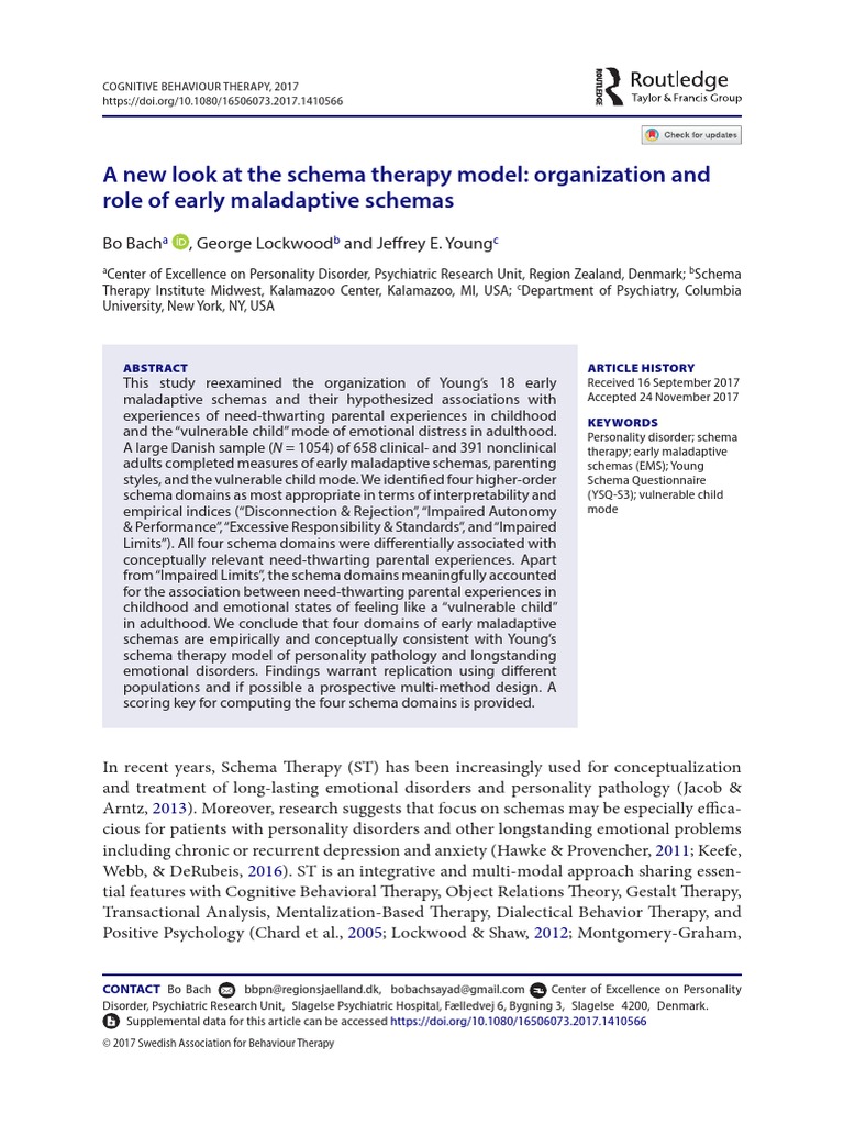 A New Look at The Schema Therapy Model o PDF | PDF | Mental Disorder ...