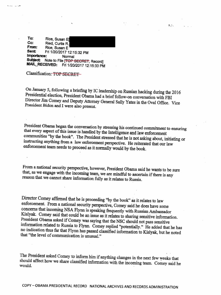 Declassified Susan Rice Email | PDF