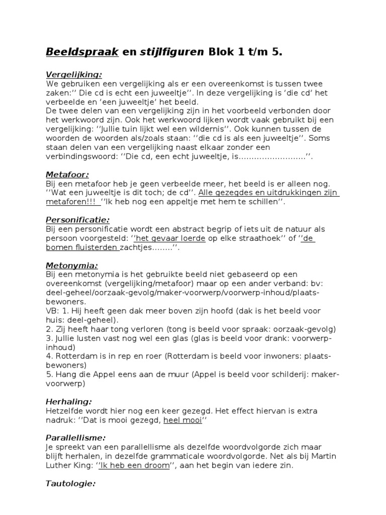 Beeldspraak en Stijlfiguren Blok 1 T | PDF