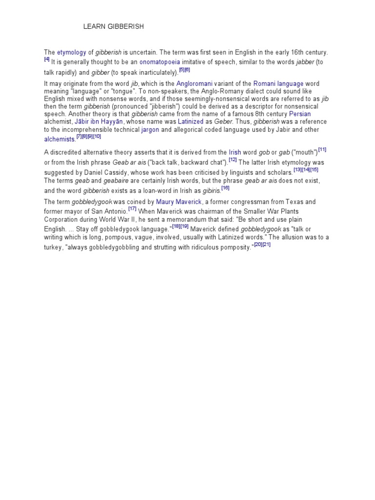 Learn Gibberish: Etymology Onomatopoeia Angloromani Romani Language ...