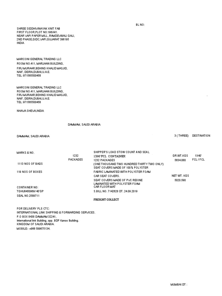 Shipper'S Load Stow Count and Seal: 1X40'Fcl Container | PDF