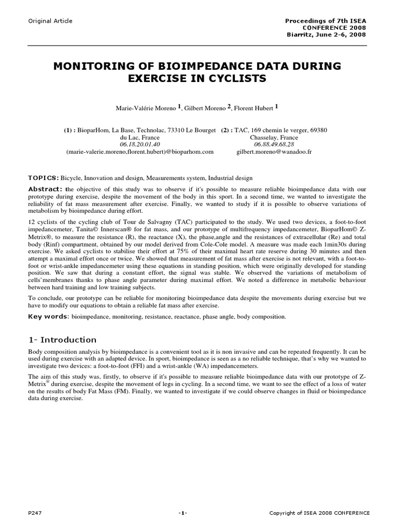 Monitoring of Bioimpedance Data During Exercise in Cyclists | PDF ...