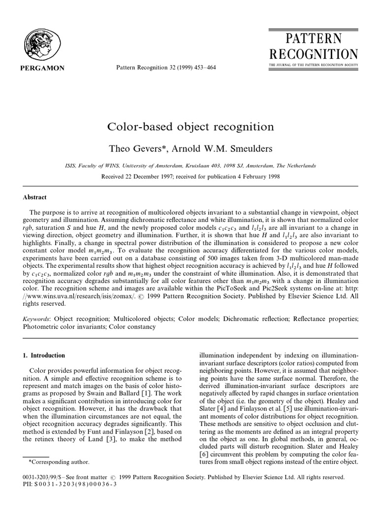 Color Models for Object Recognition | PDF | Color | Rgb Color Model
