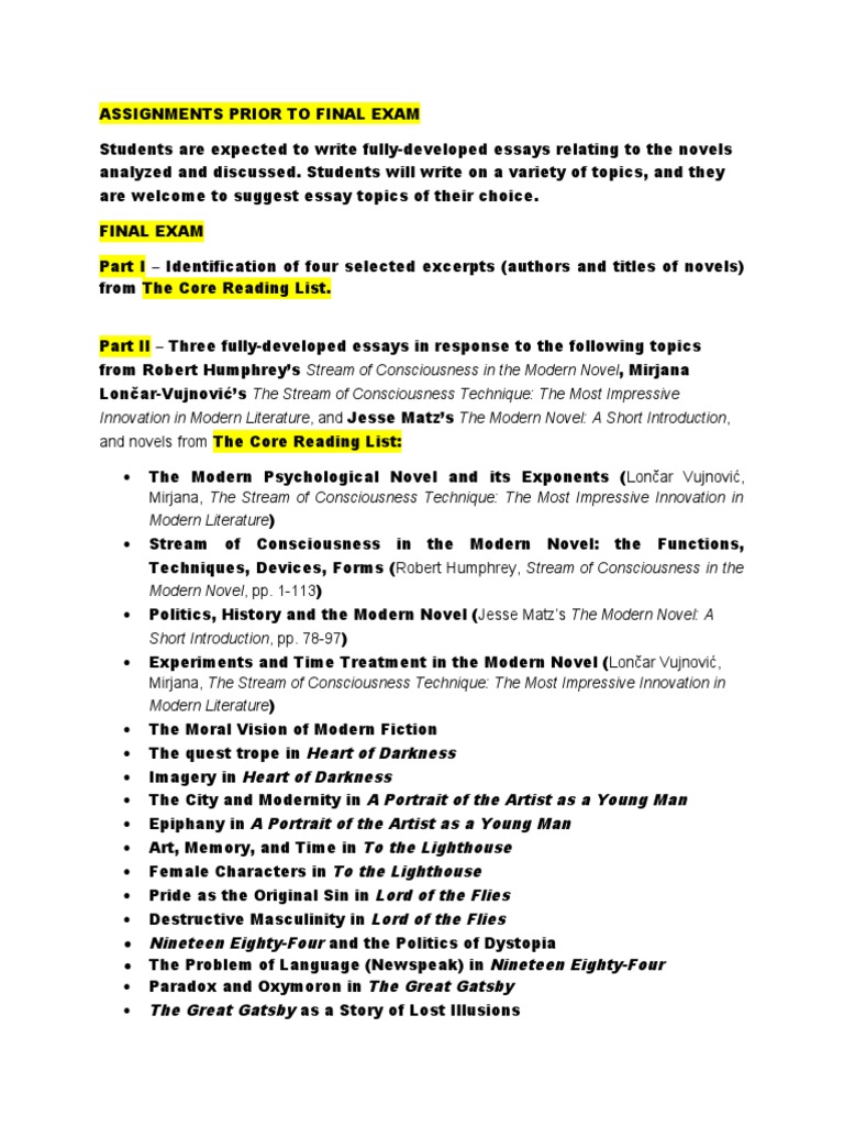 Assignments and Final Exam Topics | PDF