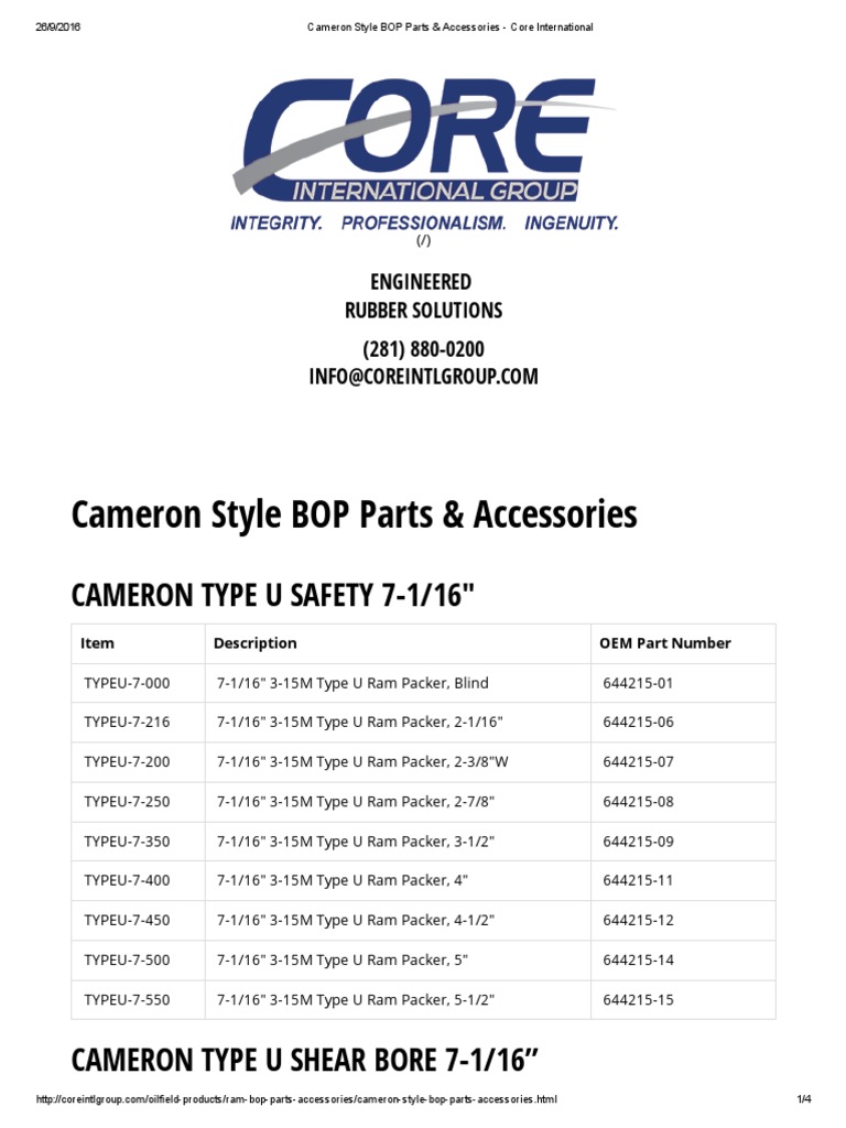 Cameron Style BOP Parts & Accessories: Cameron Type U Safety 7-1/16" | PDF | Computing And ...
