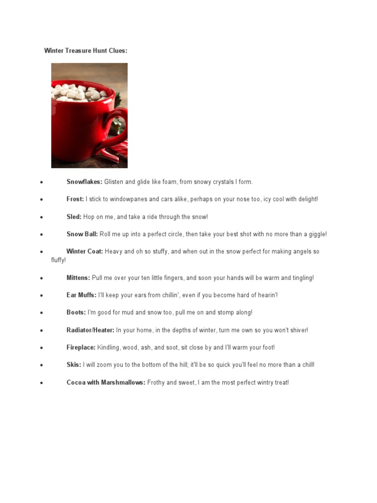 Winter Treasure Hunt Clues | PDF
