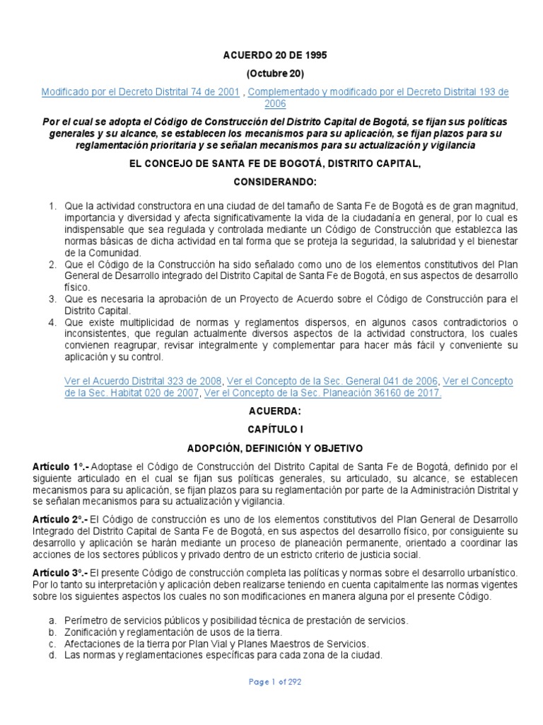 Acuerdo 20 de 1995 | PDF | Ley de construcción | Bogotá