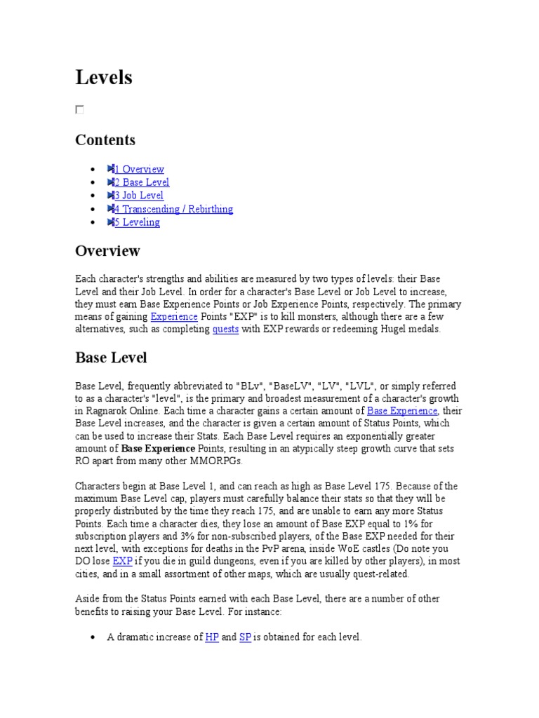 Levels: 1 Overview 2 Base Level 3 Job Level 4 Transcending / Rebirthing ...