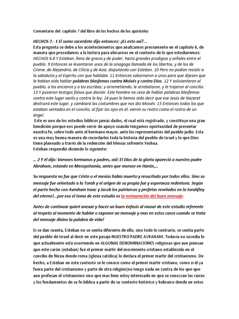 Comentario Del Capítulo 7 Del Libro de Los Hechos de Los Apóstoles ...