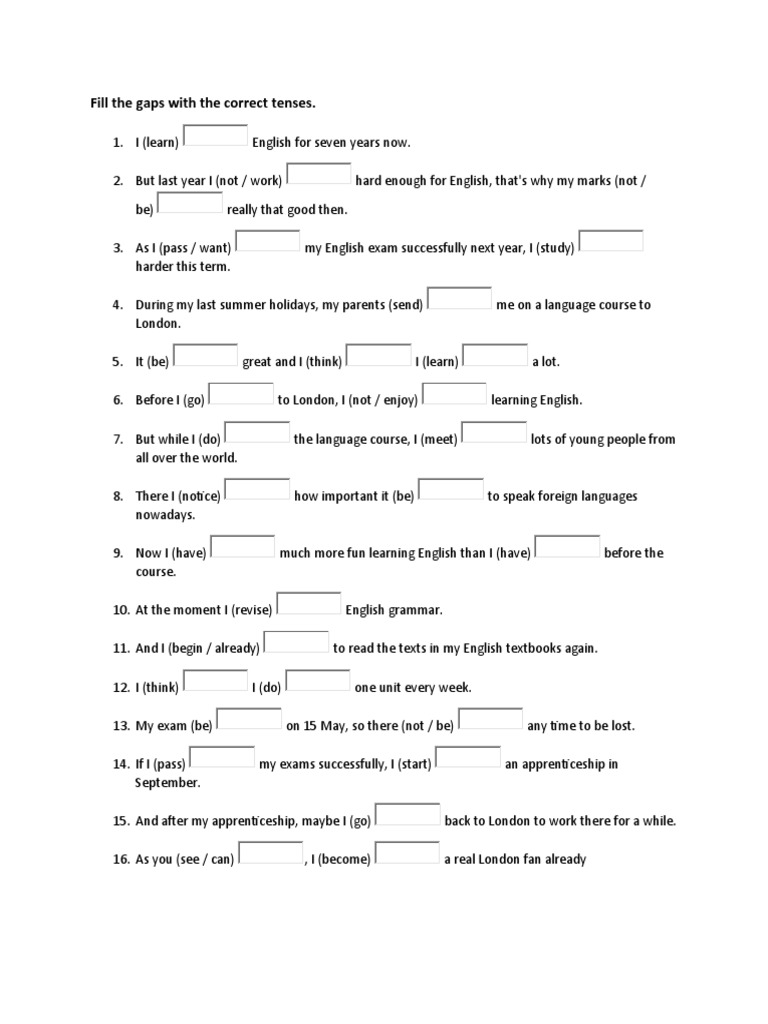 Tense Gap Filling Exercises | PDF | English Language