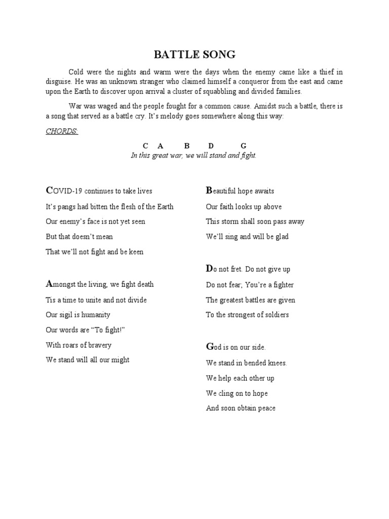Battle Song: Chords: in This Great War, We Will Stand and Fight | PDF ...