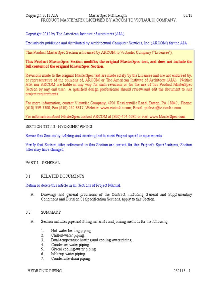 This Product Masterspec Section Modifies The Original Masterspec Text ...