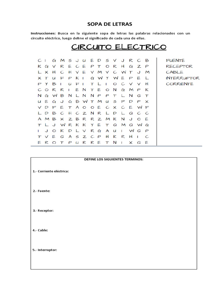 NOVENO Sopa-de-Letras-Circuito-Electrico | PDF
