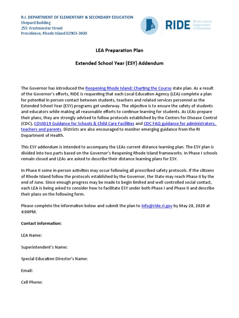 Extended School Year Template: RIDE | PDF | Clinical Trial | Centers ...