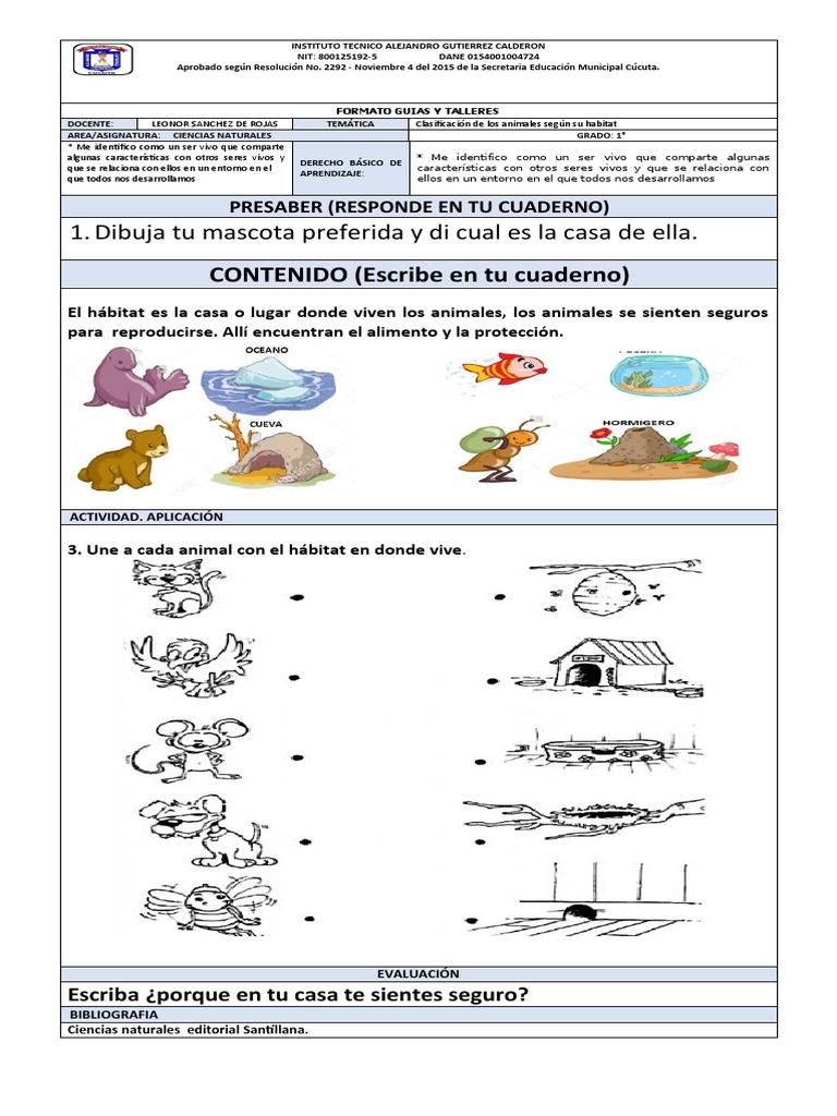 Actividades sobre el hábitat animal | PDF