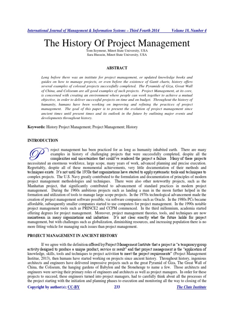 The History of Project Management | PDF | Project Management | Software ...