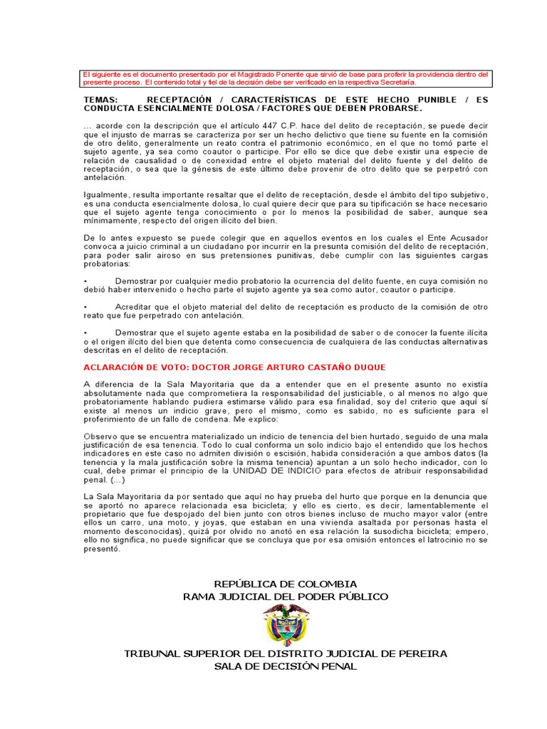 2016-04251 (S) - Receptacion. Caracteristicas Del Delito. Es ...