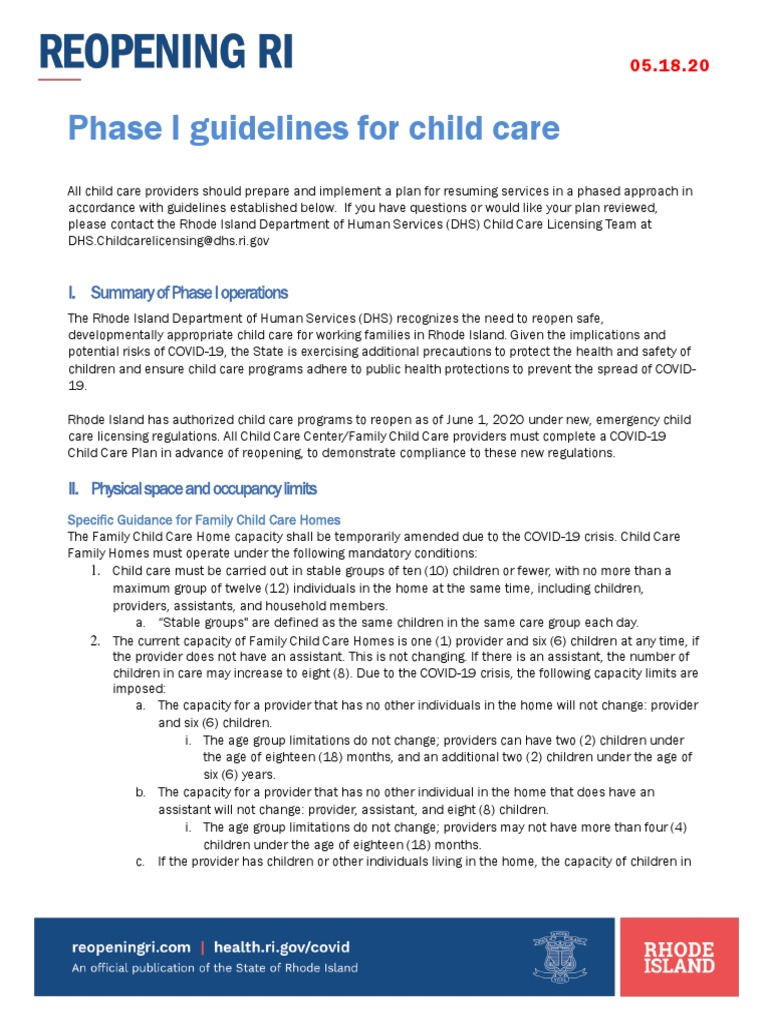 RI Child Care Reopening Guidelines | PDF | Child Care | Relationships