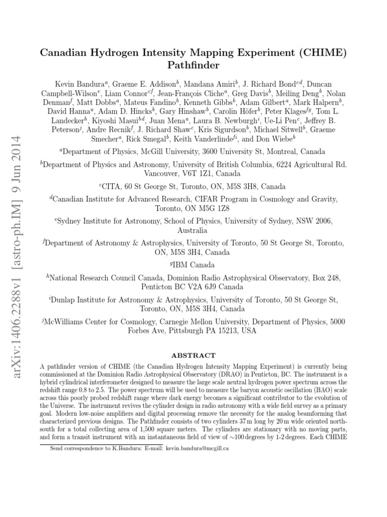 Canadian Hydrogen Intensity Mapping Experiment (CHIME) Pathfinder | PDF ...