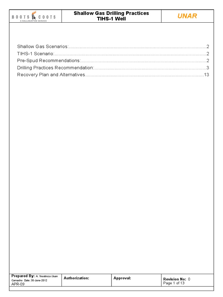 Shallow Gas Recommended Practices Repsol - TIHS-1 Specific v.1 | PDF ...