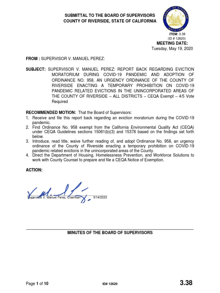 Riverside County Eviction Moratorium Update | PDF | Eviction | Landlord