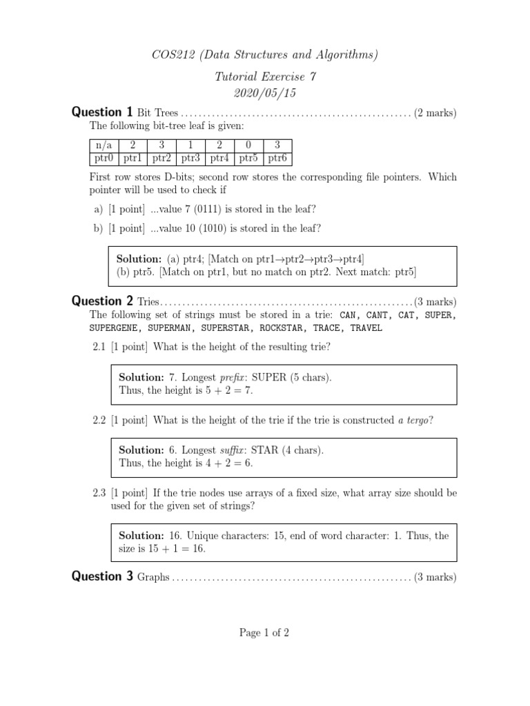 COS212 (Data Structures and Algorithms) Tutorial Exercise 7 2020/05/15 | PDF | Discrete ...