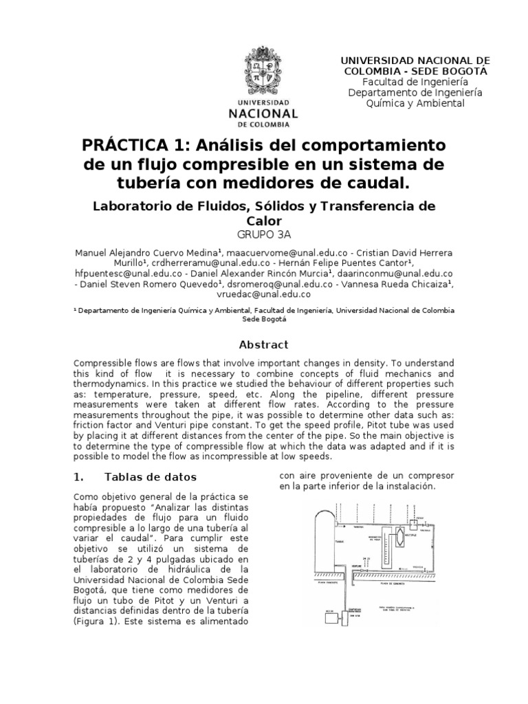 Informe 1 - Flujo Compresible | PDF | Descarga (hidrología) | Presión
