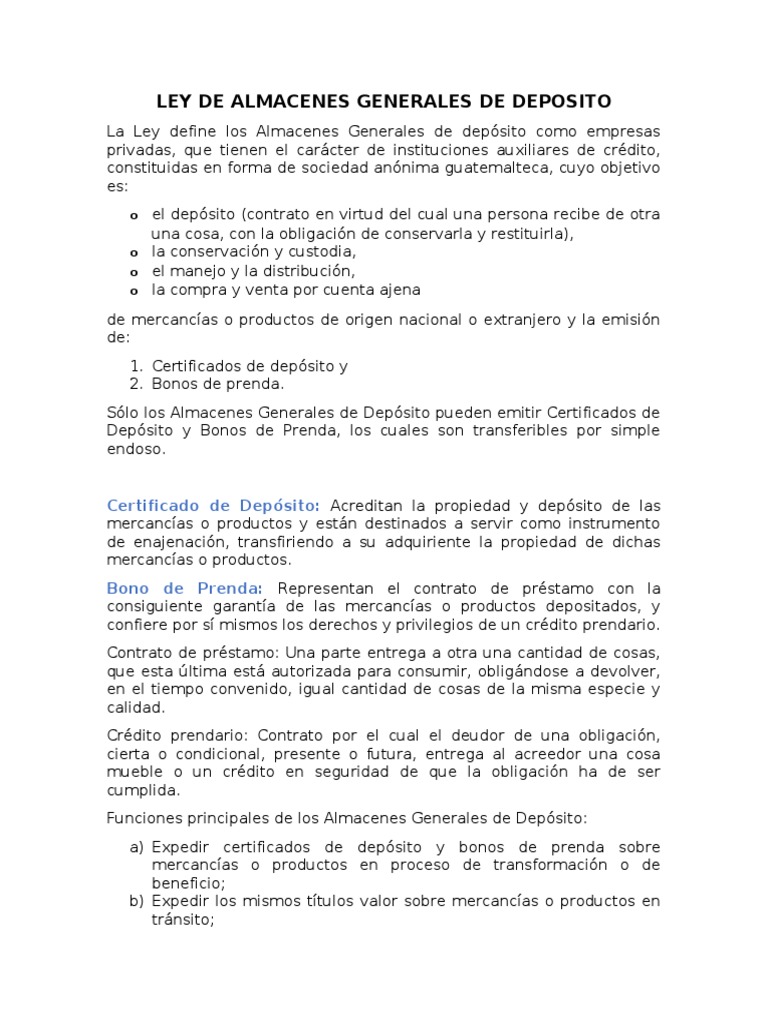 Almacenes Generales de Deposito y Titulos Relacionados | PDF | Posesión ...